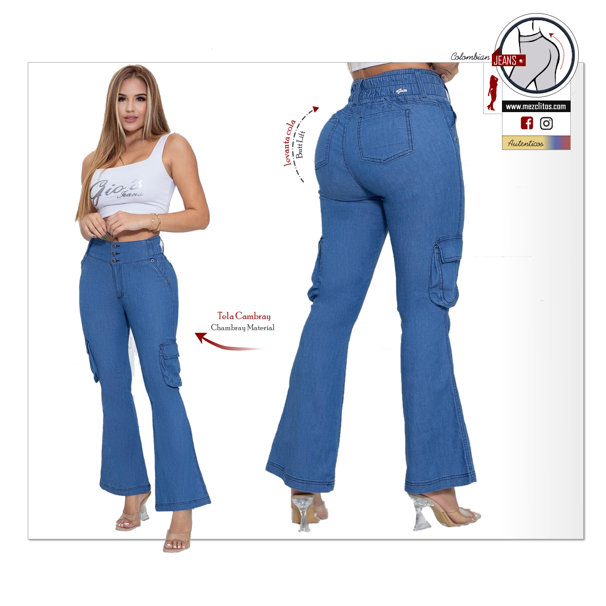 Gio's Jeans Colombianos | Levanta Cola | Chambray | Bell Bottom | Carg ...